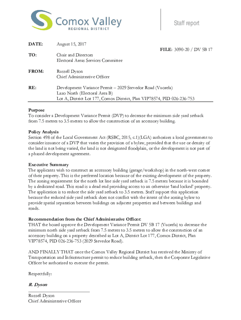 Fillable Online Development Variance Permit 2029 Stevedor Road (Vuorela ...