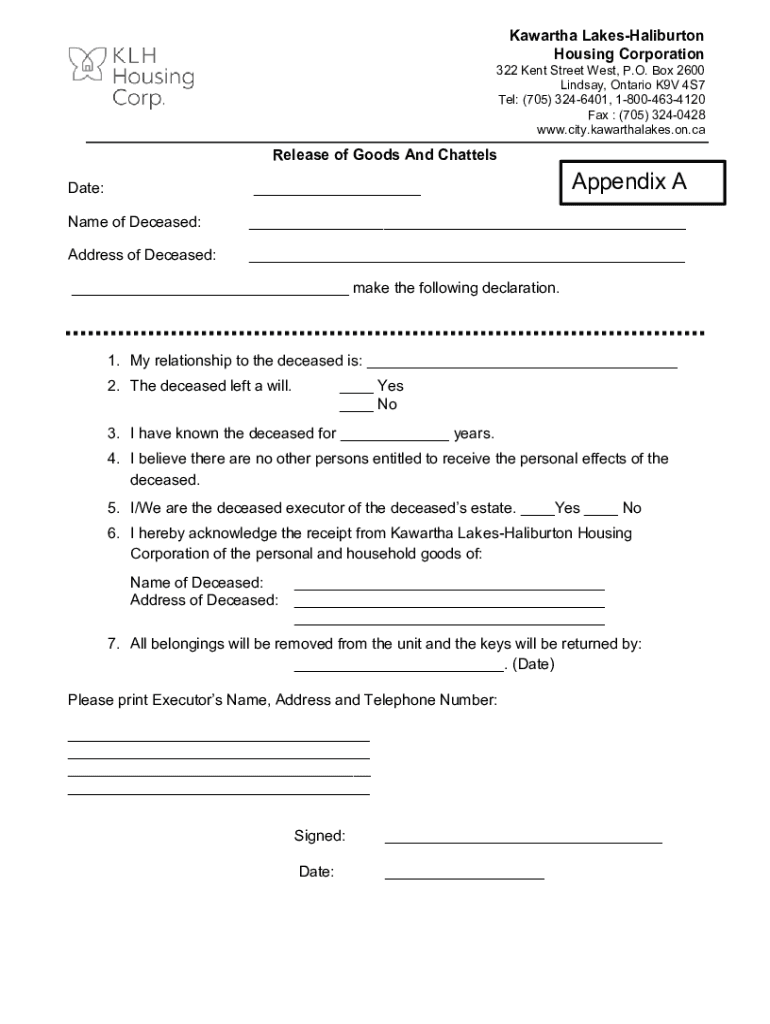 Fillable Online Appendix A Release Form Death of a Tenant Fax Email ...