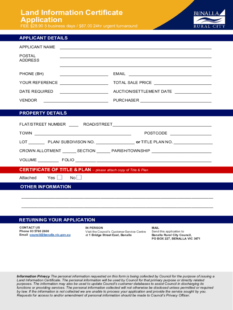 Fillable Online Land Information Certificate Application - Online Form ...
