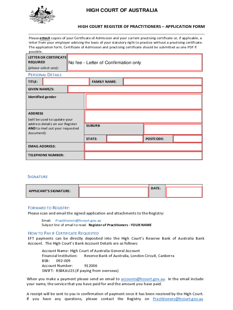 Fillable Online Register of Practitioners Application Form Fax Email ...