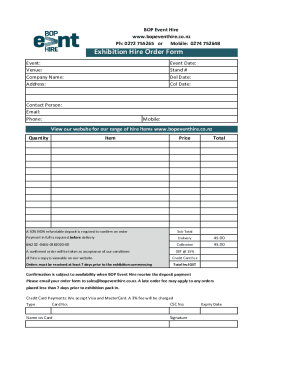Fillable Online BOP Event Hire Order Form.xlsx Fax Email Print - pdfFiller