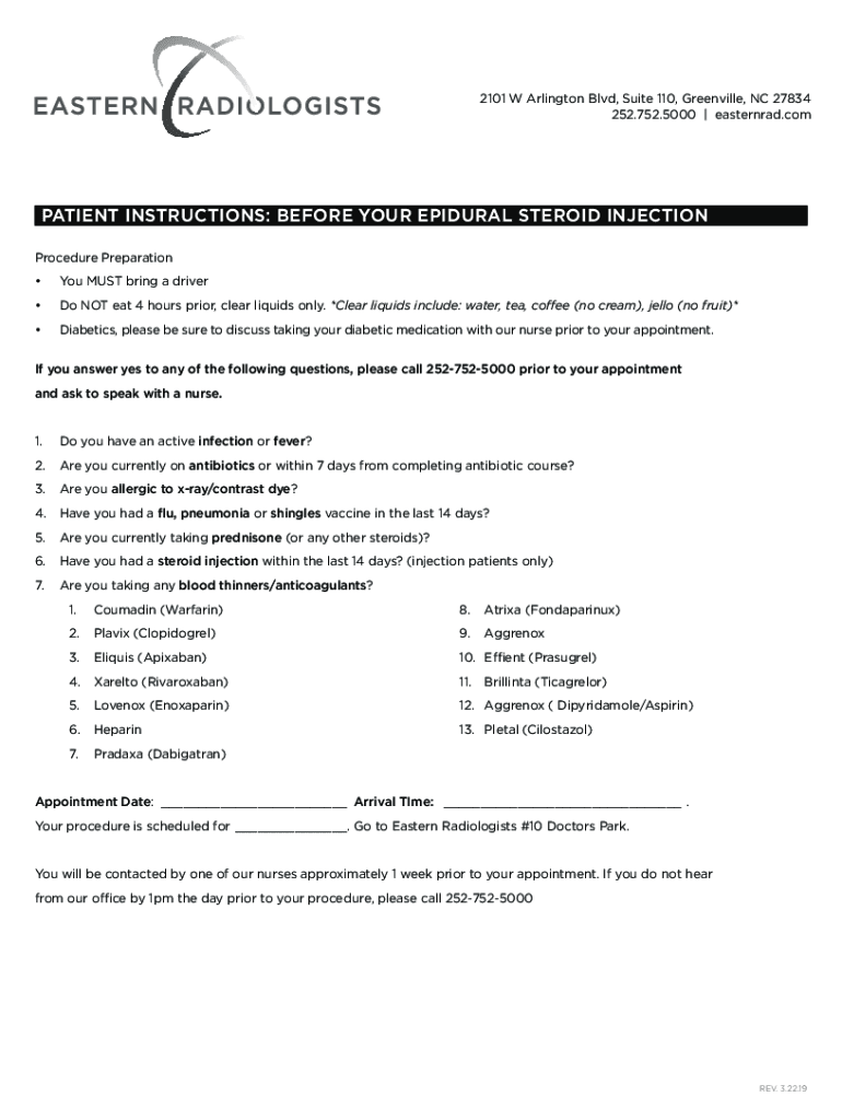 Fillable Online Preparing and Aftercare for an Epidural Steroid ...