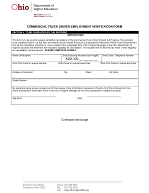 Fillable Online Commercial Truck Driver Employment Verification Form ...