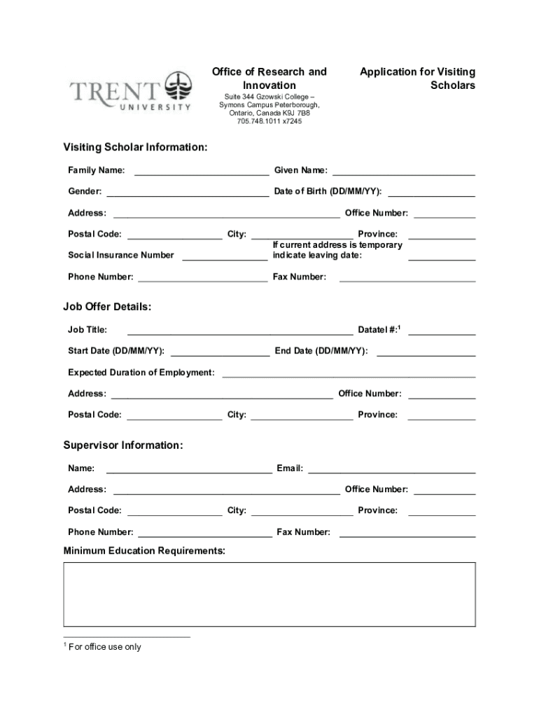 Fillable Online National Visiting Scholar Application Form. Visiting ...