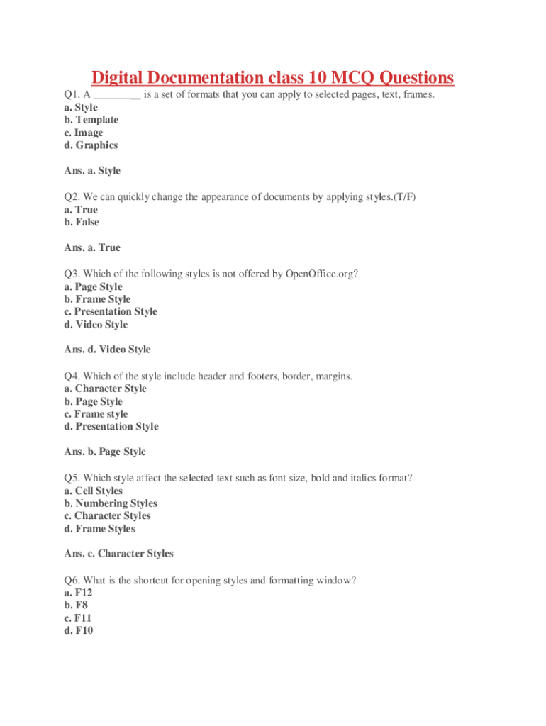 Fillable Online Best Digital Documentation Class 10 MCQ Questions IT ... Fax Email Print - pdfFiller
