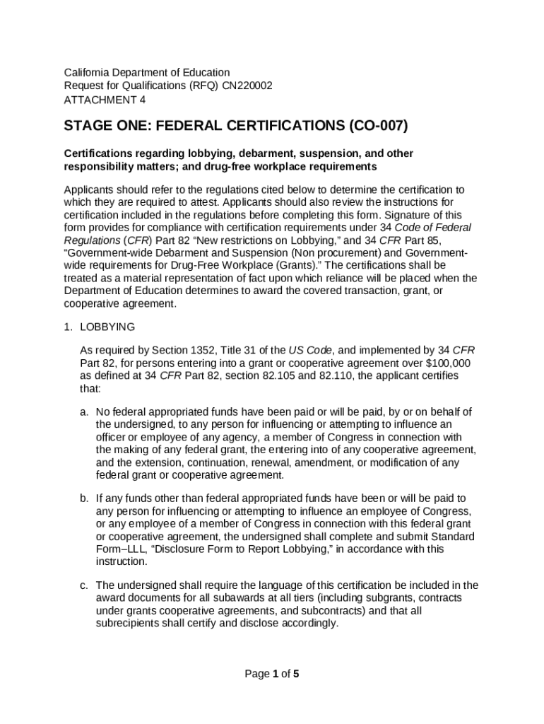 CO-007 Federal Certifications Doc Template | pdfFiller