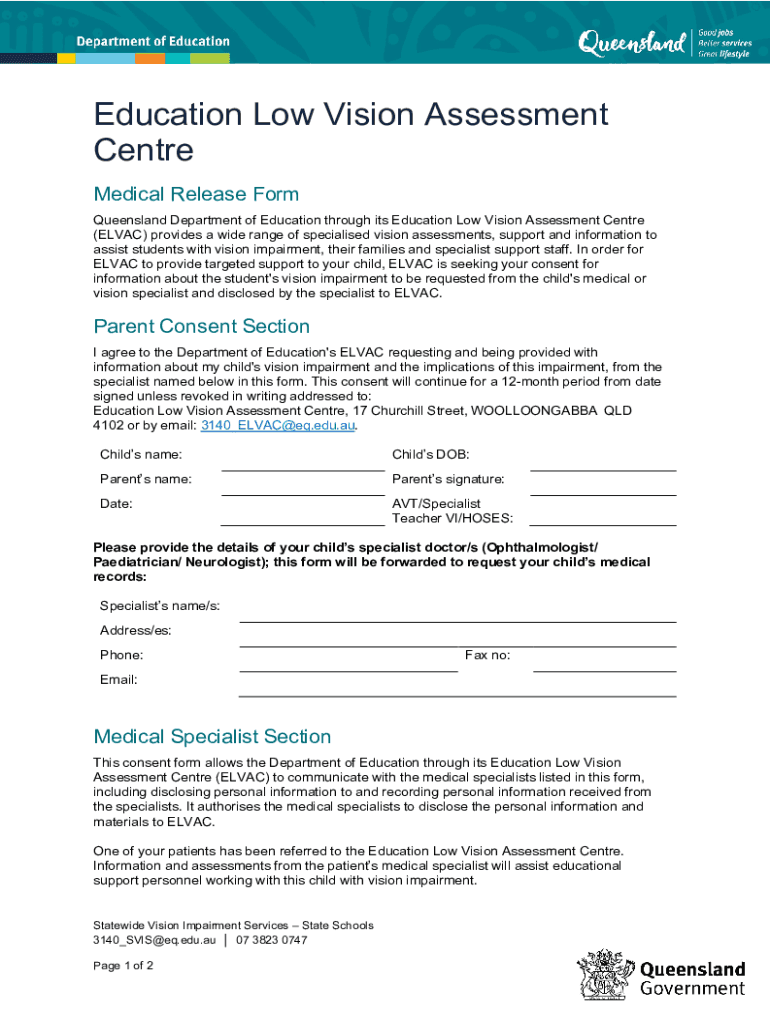 Fillable Online education qld gov Education Low Vision Assessment ...