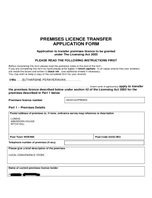 Fillable Online Premises Licence Transfer and Consent Form Fax Email ...