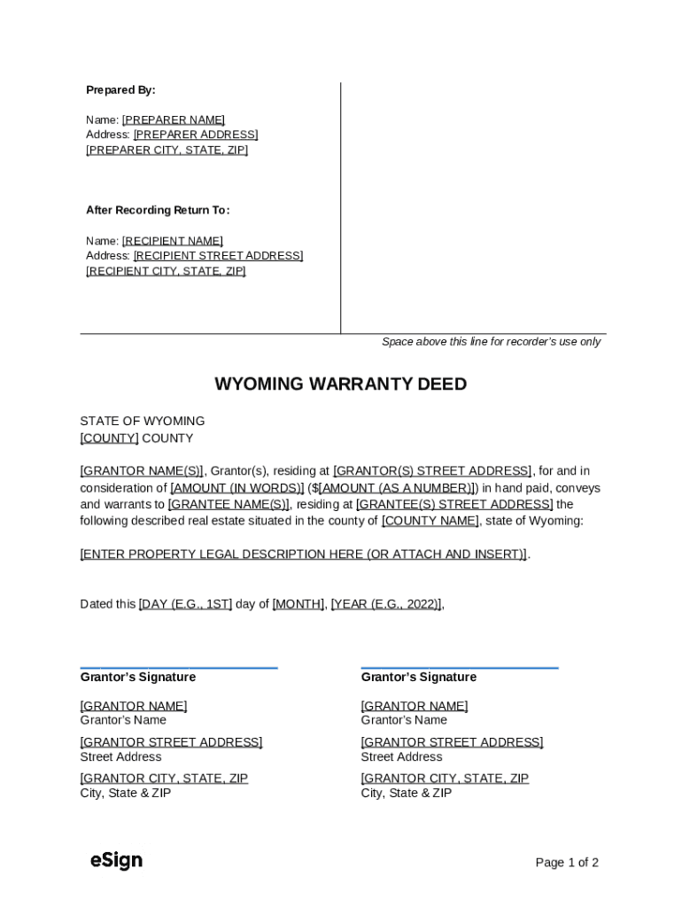 Wyoming Warranty Deed Doc Template | pdfFiller