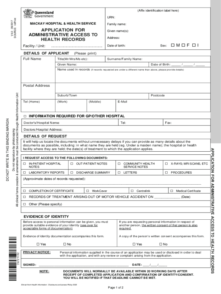 Fillable Online Application for Administrative Access to Health Records ...