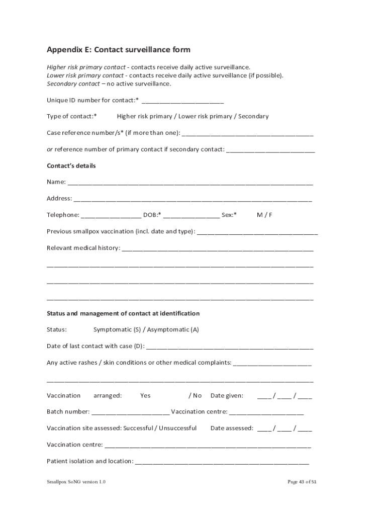 Fillable Online Appendix E: Contact surveillance form Fax Email Print - pdfFiller