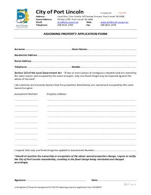 Fillable Online 7-69-T29 ADJOINING PROPERTY APPLICATION FORM Fax Email ...