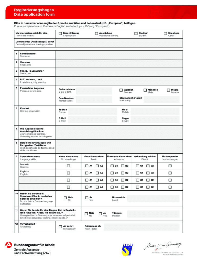 Fillable Online Registrierungsbogen Data application form Fax Email Print - pdfFiller