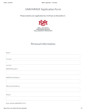 Fillable Online UNM MMUF Application Form Personal information Fax ...