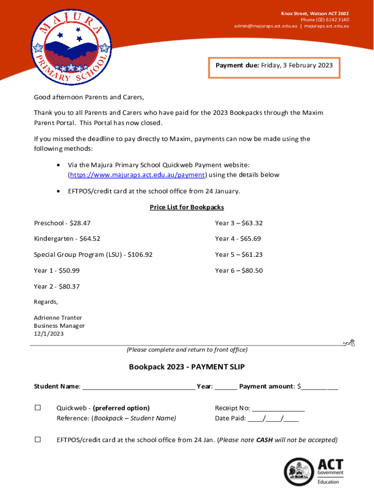 Fillable Online Enquire Majura Primary School - Watson Preschool Unit Fax Email Print - pdfFiller