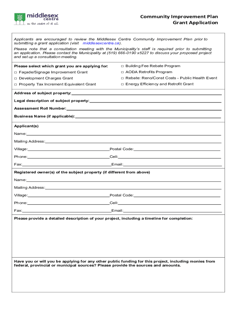 Fillable Online Community Improvement Plan Grant Application Fax Email ...
