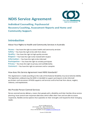 Fillable Online NDIS Service Agreement - Individual Counselling ...