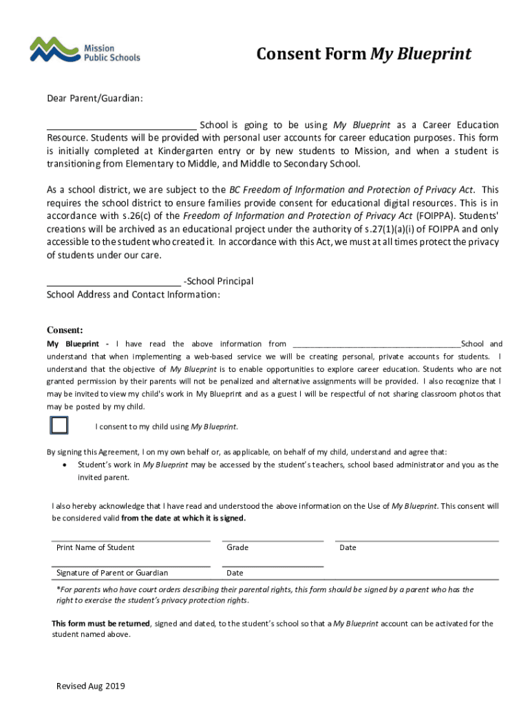 Fillable Online Consent Form My Blueprint Fax Email Print - pdfFiller