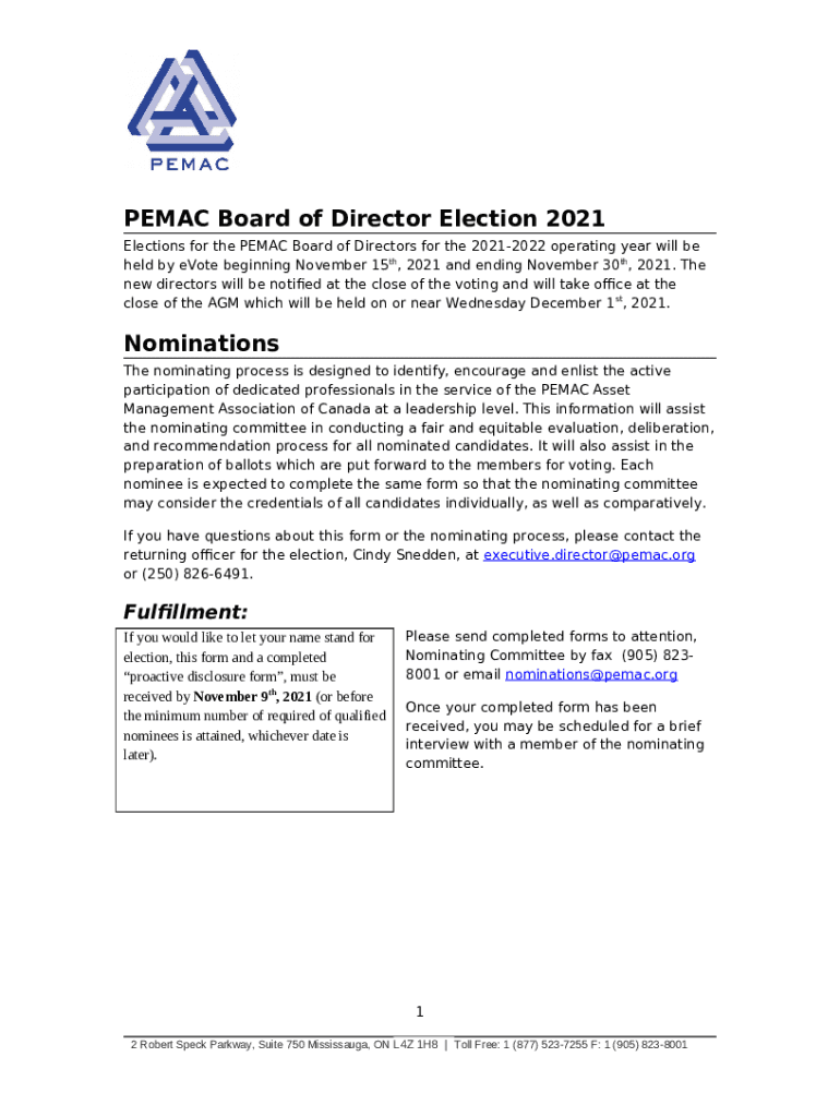 PEC Board of Director candidates named Doc Template | pdfFiller