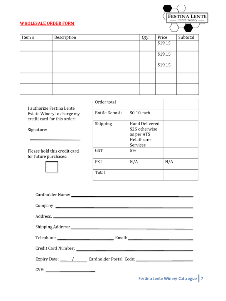 Fillable Online Wholesale Product Order Form Template Fax Email Print ...