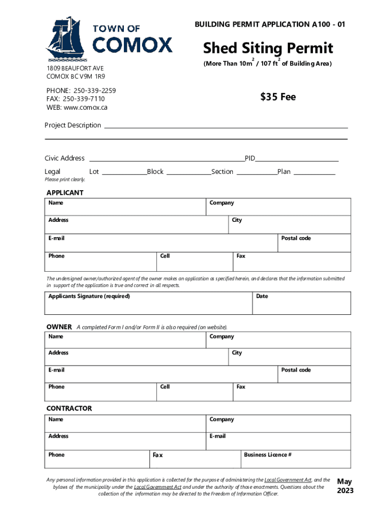 Fillable Online Building Permit Application - Shed SitingTown of Comox Fax Email Print - pdfFiller