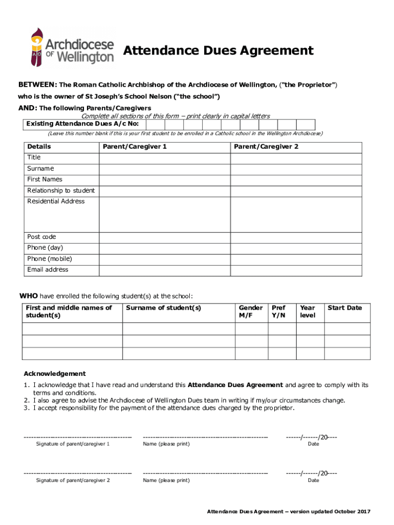 Fillable Online 2018 Attendance Dues form - v Oct 2017 Archbishop Fax ...