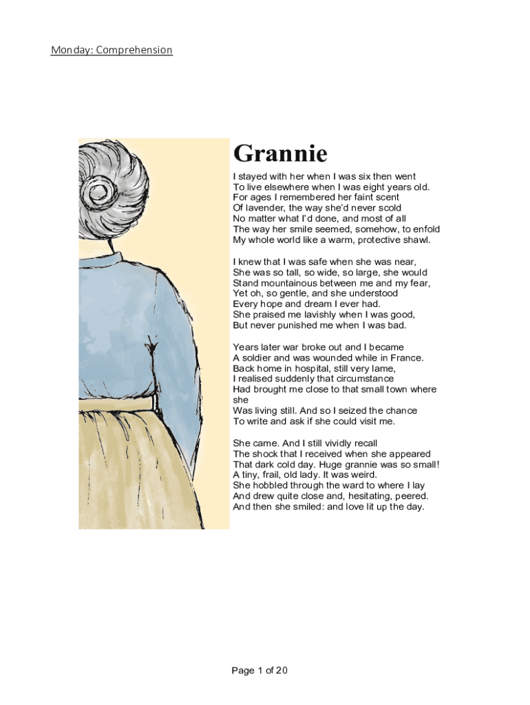 Fillable Online Grade 8 English - Grannie Poem Notes.pdf - Language ...