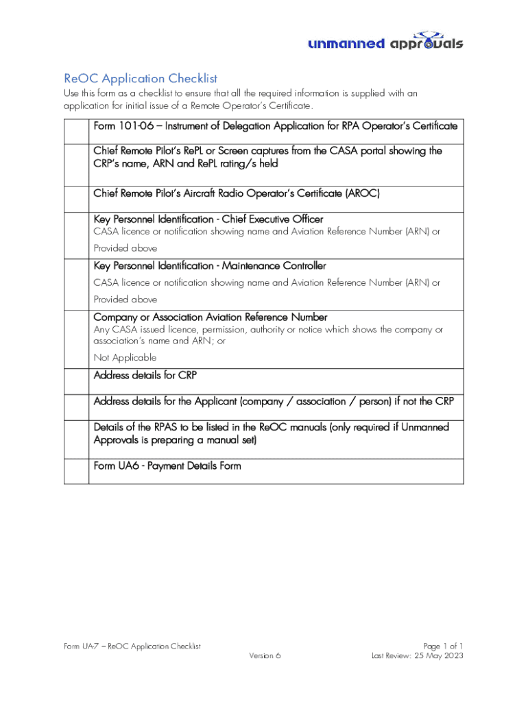 Fillable Online RPA Operator's Certificate (ReOC) - Initial issue ...