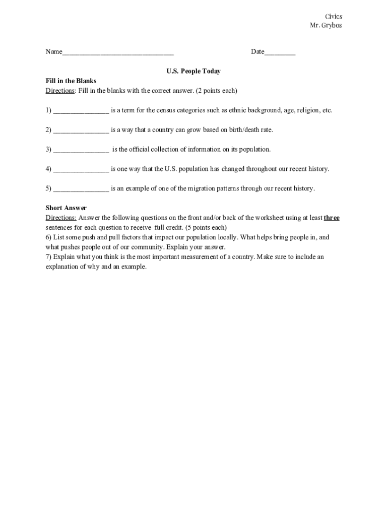 Fillable Online Subject: civics. 1. Fill in the blanks. 1) Government ...