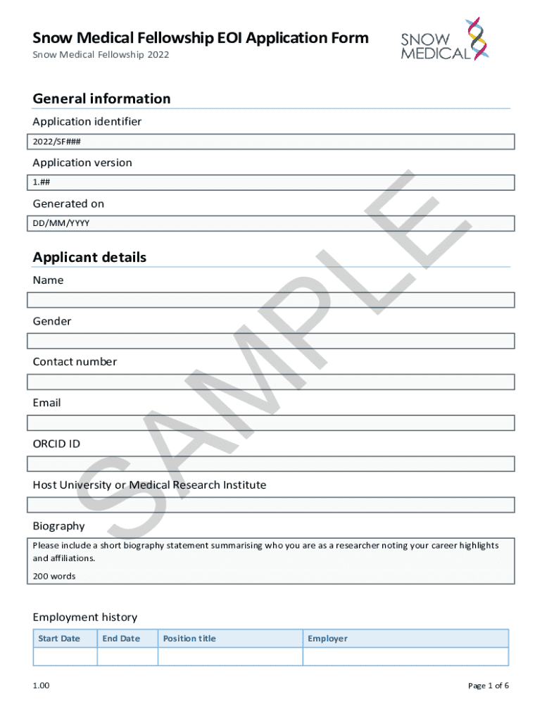 Fillable Online Snow Medical Fellowship EOI Application Form Fax Email Print - pdfFiller