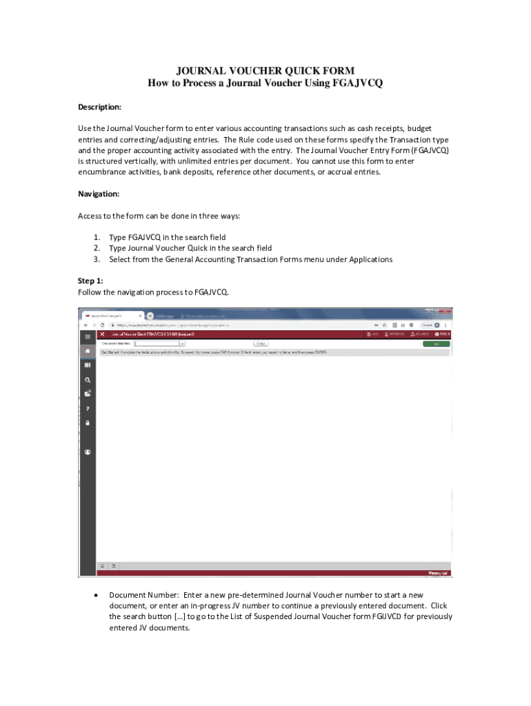 Fillable Online JOURNAL VOUCHER QUICK FORM How to Process a ... Fax Email Print - pdfFiller