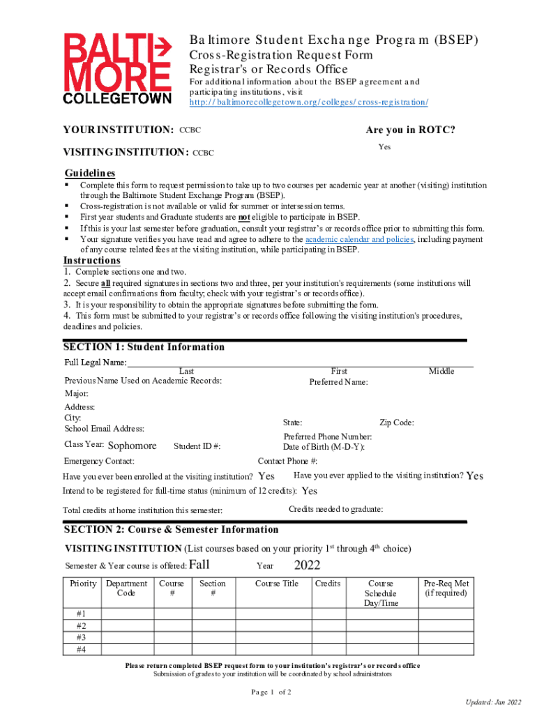Fillable Online Baltimore Student Exchange Program Form - BSEP (PDF ...