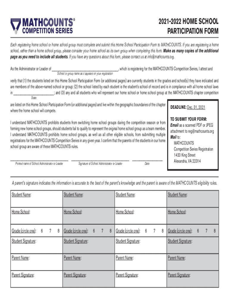 Fillable Online 2021-2022 HOME SCHOOL PARTICIPATION FORM Fax Email Print - pdfFiller