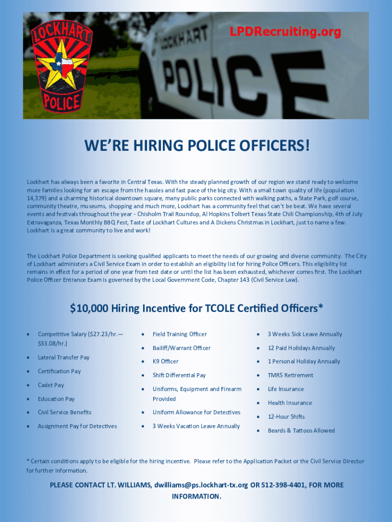 Fillable Online Lockhart Police DepartmentLockhart TX Fax Email Print ...