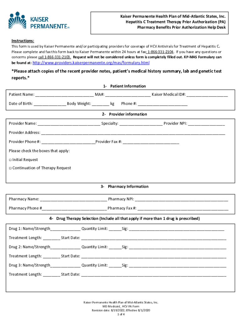Fillable Online Prior Authorization (PA) Form for Hepatitis C ...