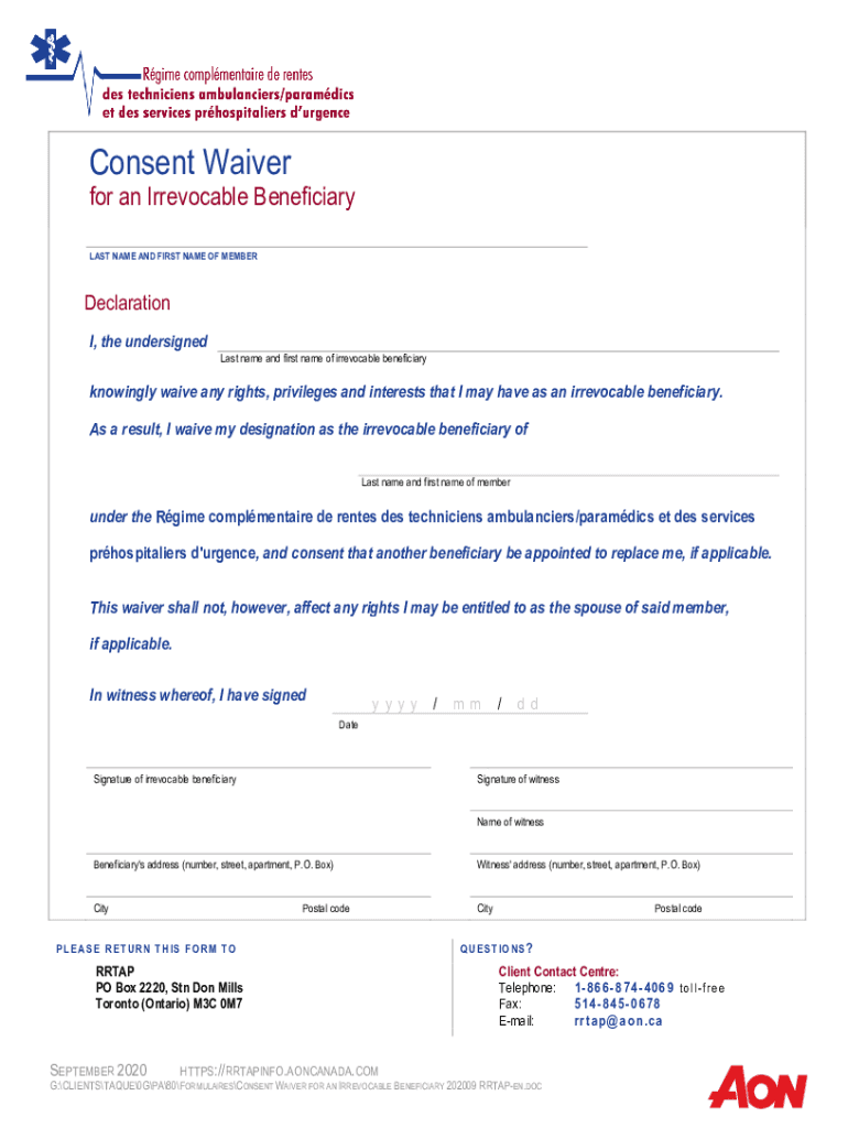 Fillable Online Consent Must Be Given By An Irrevocable Beneficiary ...