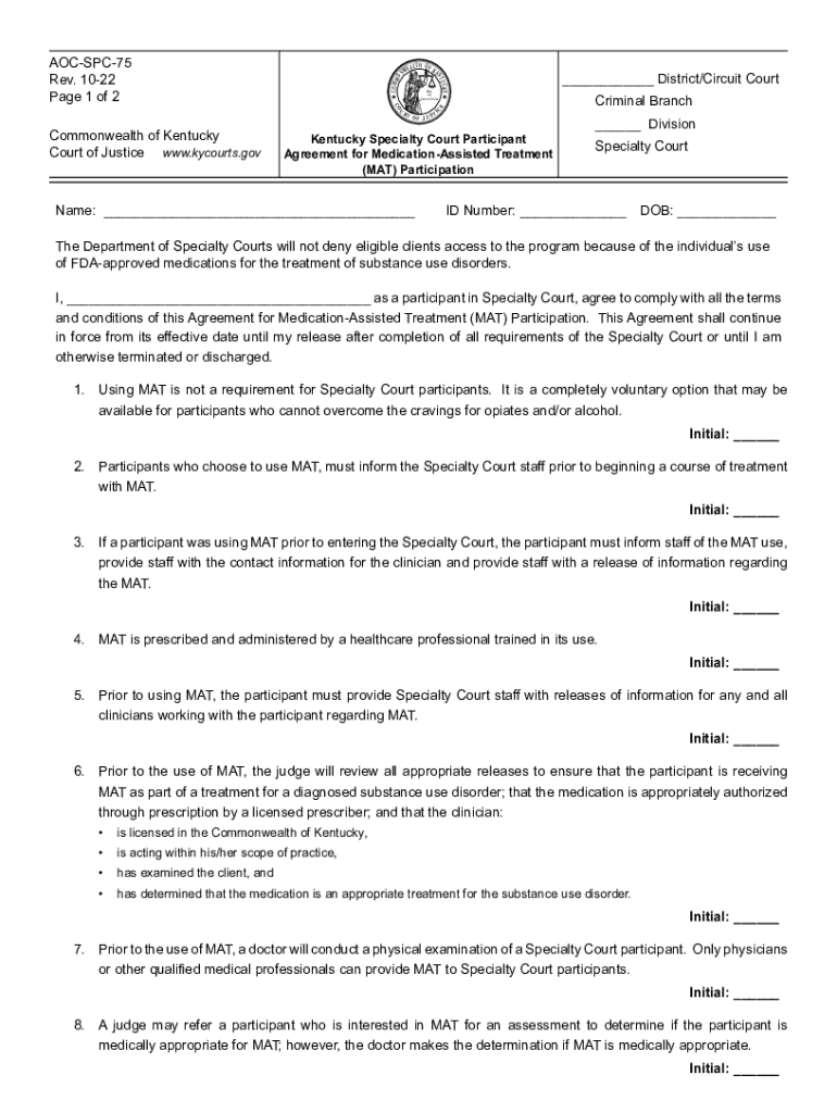 Fillable Online DOB:AOC-SPC-75 Rev. 10-22 Page 1 of 2 Fax Email Print ...