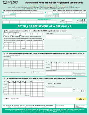 Fillable Online Retirement Form for GBGB-Registered Greyhounds Fax ...