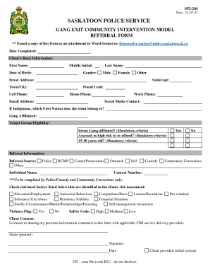 Fillable Online SP2-244 Gang Exit Community Intervention Model Referral ...