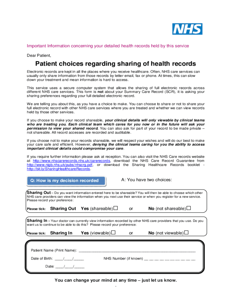 Fillable Online Sharing Preference Patient Letter for new registrations ...