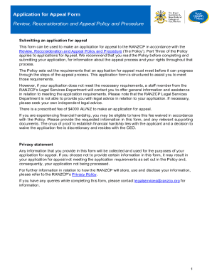 Fillable Online Application for Appeal Form Review, Reconsideration and ...