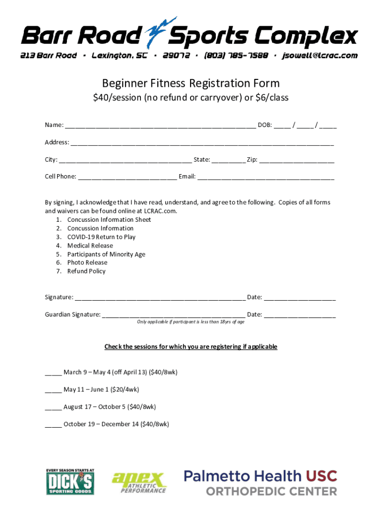 Fillable Online Beginner Fitness Registration Form - cloudfront.net Fax ...