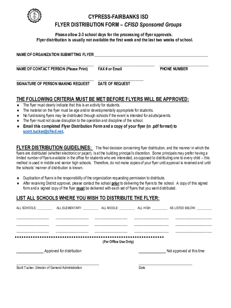 Fillable Online Fillable Online cfisd cyfair isd flyer approval policy ...