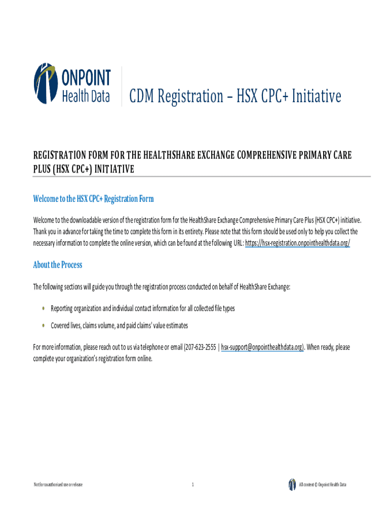 Fillable Online Onpoint CDM - HSX CPC+ Registration Form Fax Email ...