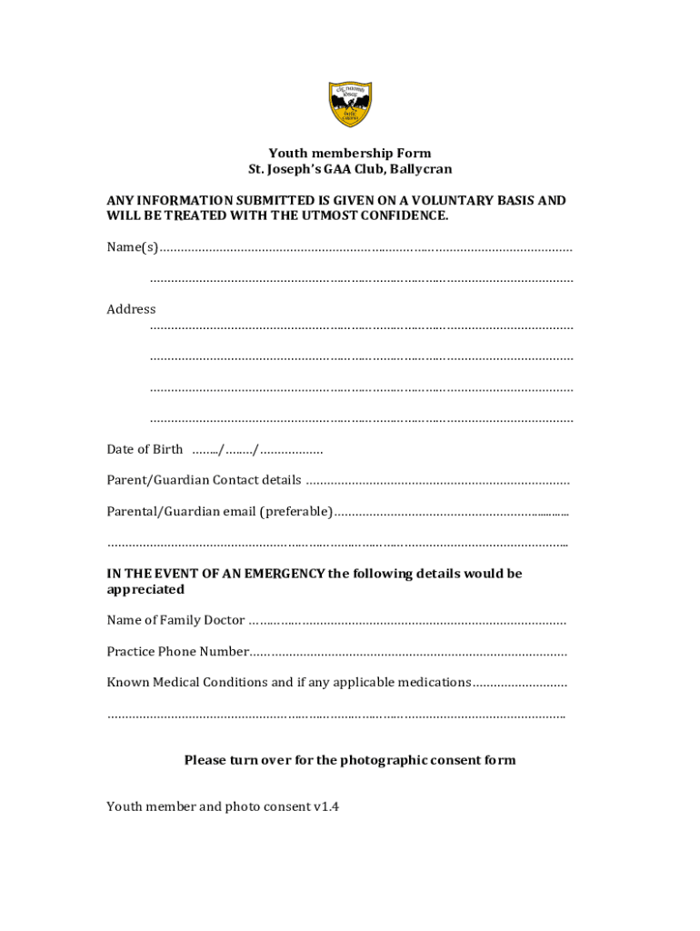 Fillable Online Youth Membership and Photography Consent Form.docx Fax ...