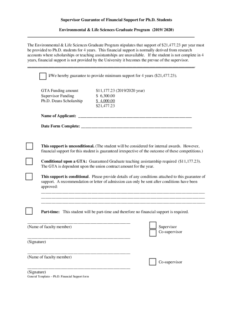 Fillable Online Statement of Financial Support for Ph Fax Email Print ...