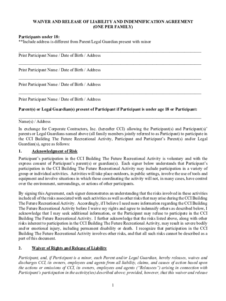 Fillable Online waiver and release of liability and indemnification ...