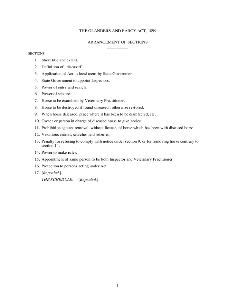 Fillable Online THE GLANDERS AND FARCY ACT, 1899 (Act No. XIII of ...