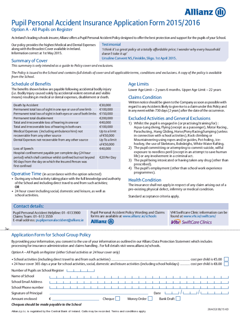 Fillable Online Pupil Personal Accident Report Form - Dublin Fax Email ...
