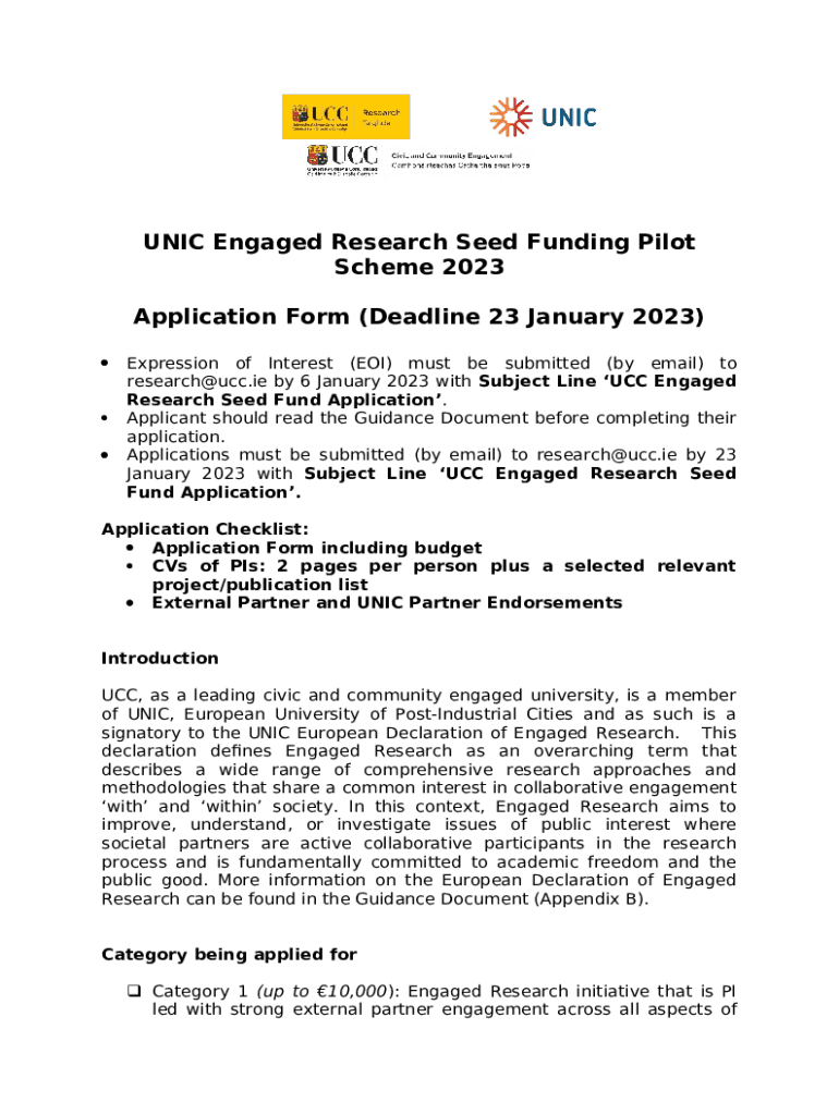 Engaged Research Seed Fund Application Doc Template | pdfFiller